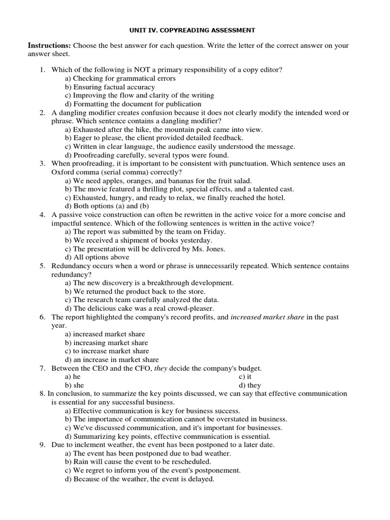 Unit Iv Test | Download Free PDF | Copy Editing | Proofreading