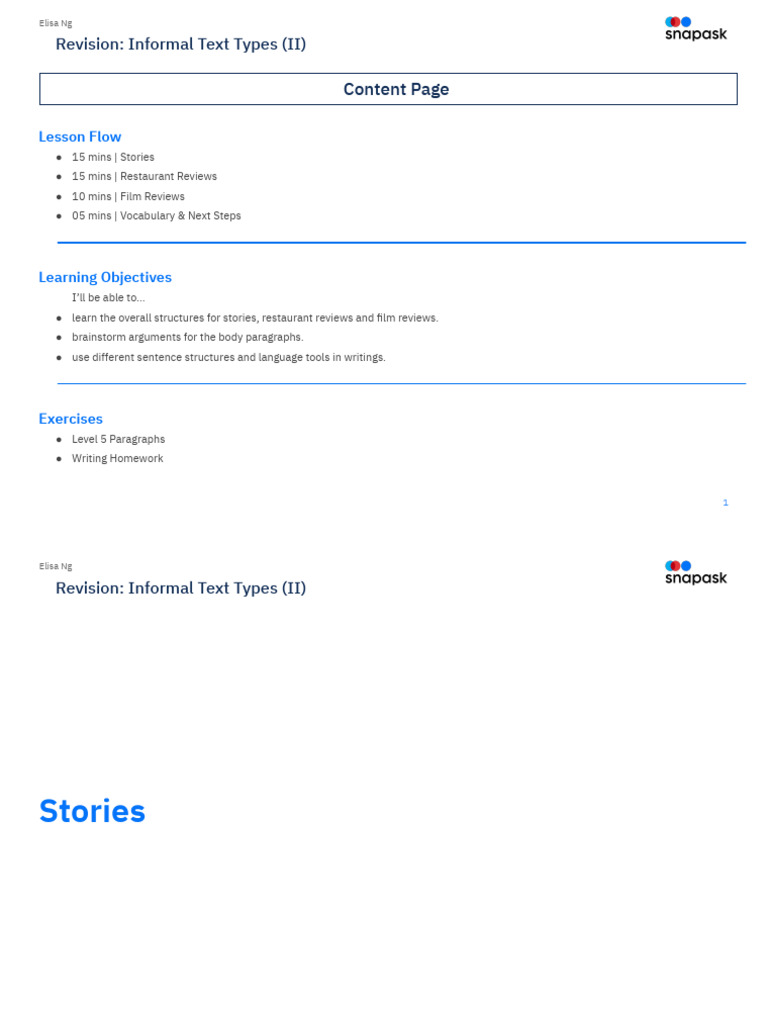 Informal Text Types: Stories, Reviews, Films | PDF | Cuisine | Foods