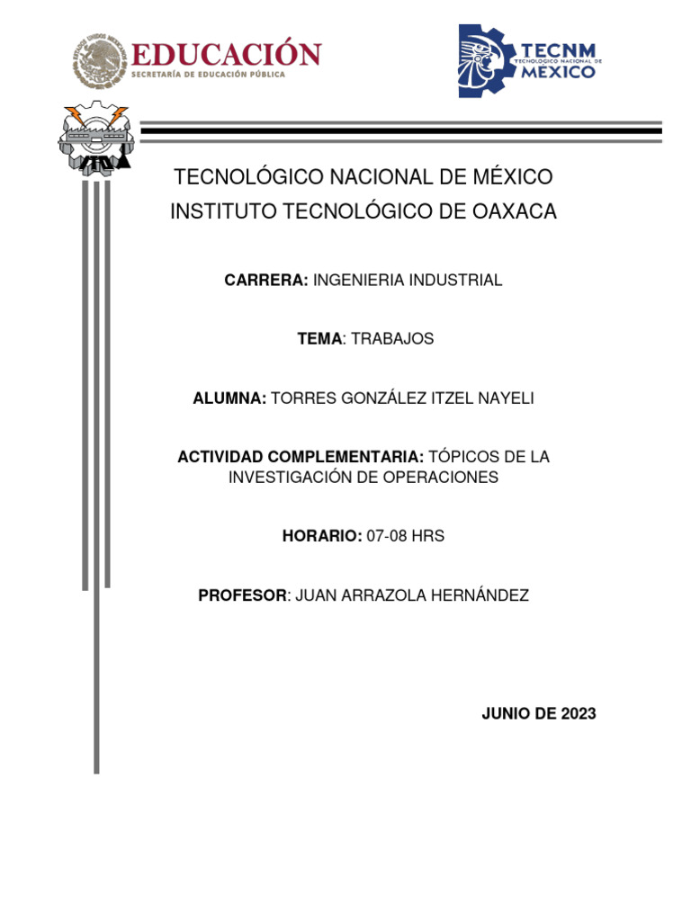 Proyecto Final Actividad Complementaria Torres Gonzalez Itzel Nayeli | PDF | Programación lineal ...