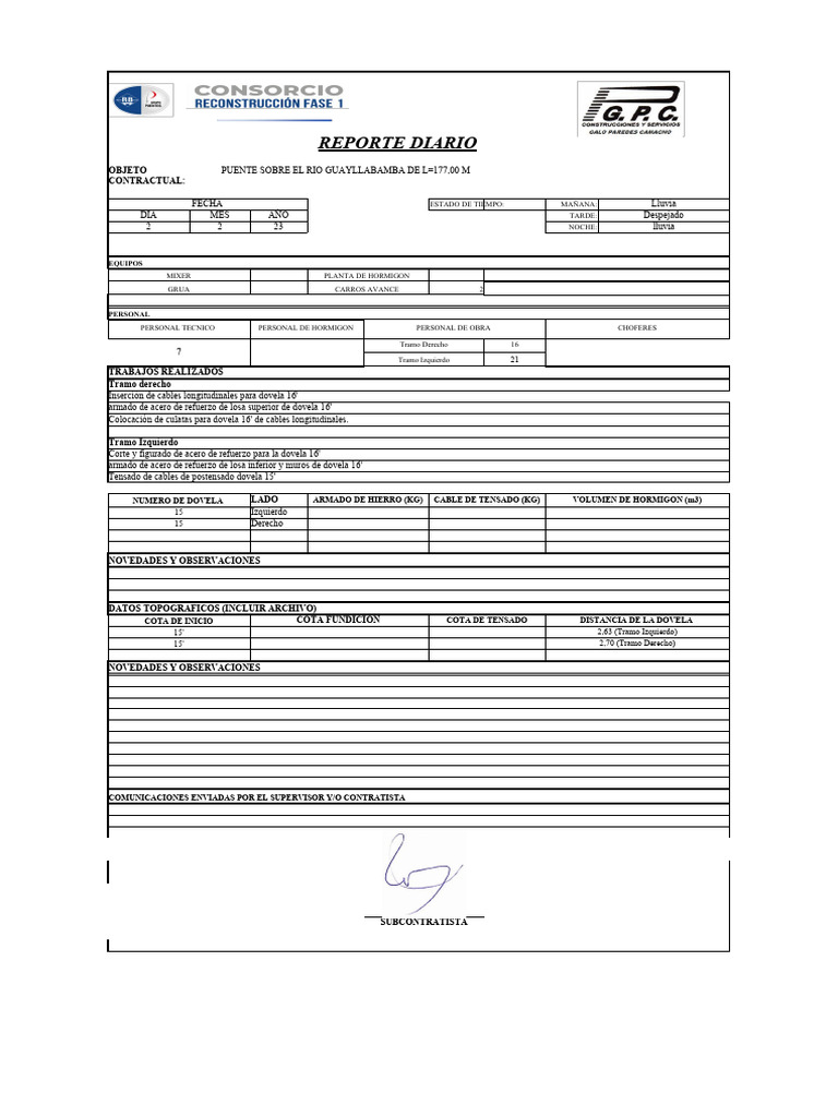 REPORTE DIARIO DE OBRA-02-02-23 | PDF