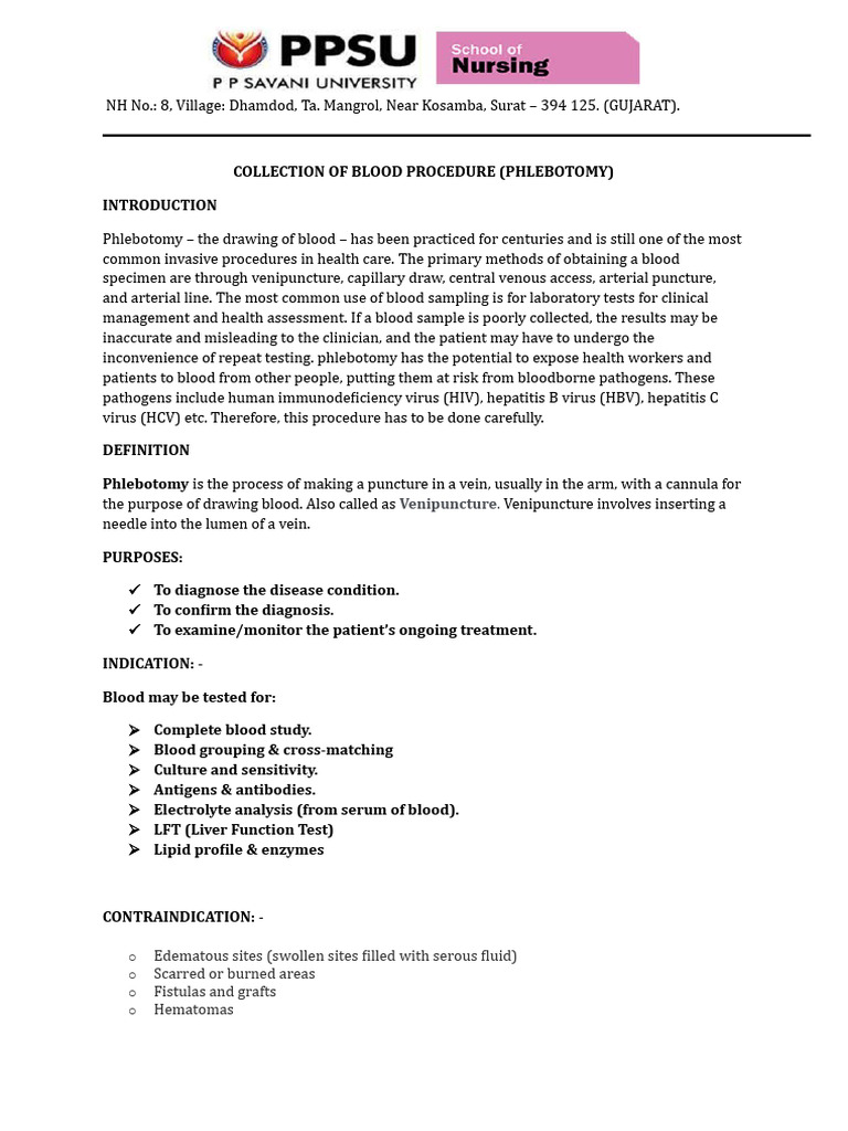 CHECKLIST FOR Phlebotomy Procedure | PDF | Medicine | Medical Specialties