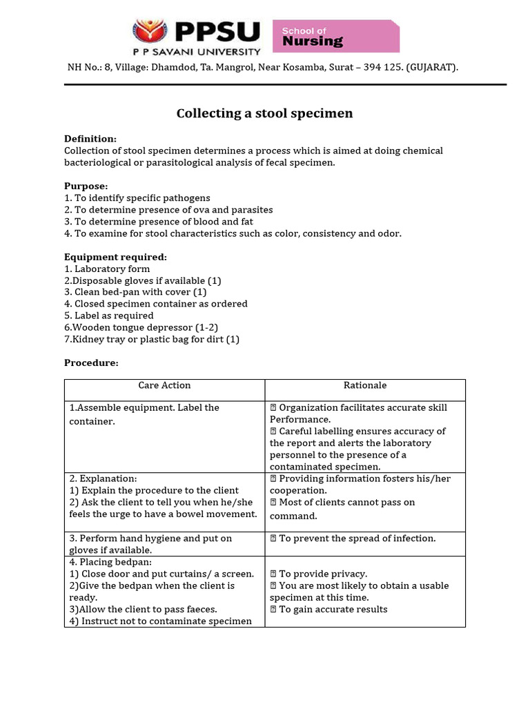 collection of stool specimen. | PDF | Microbiology | Medical Specialties