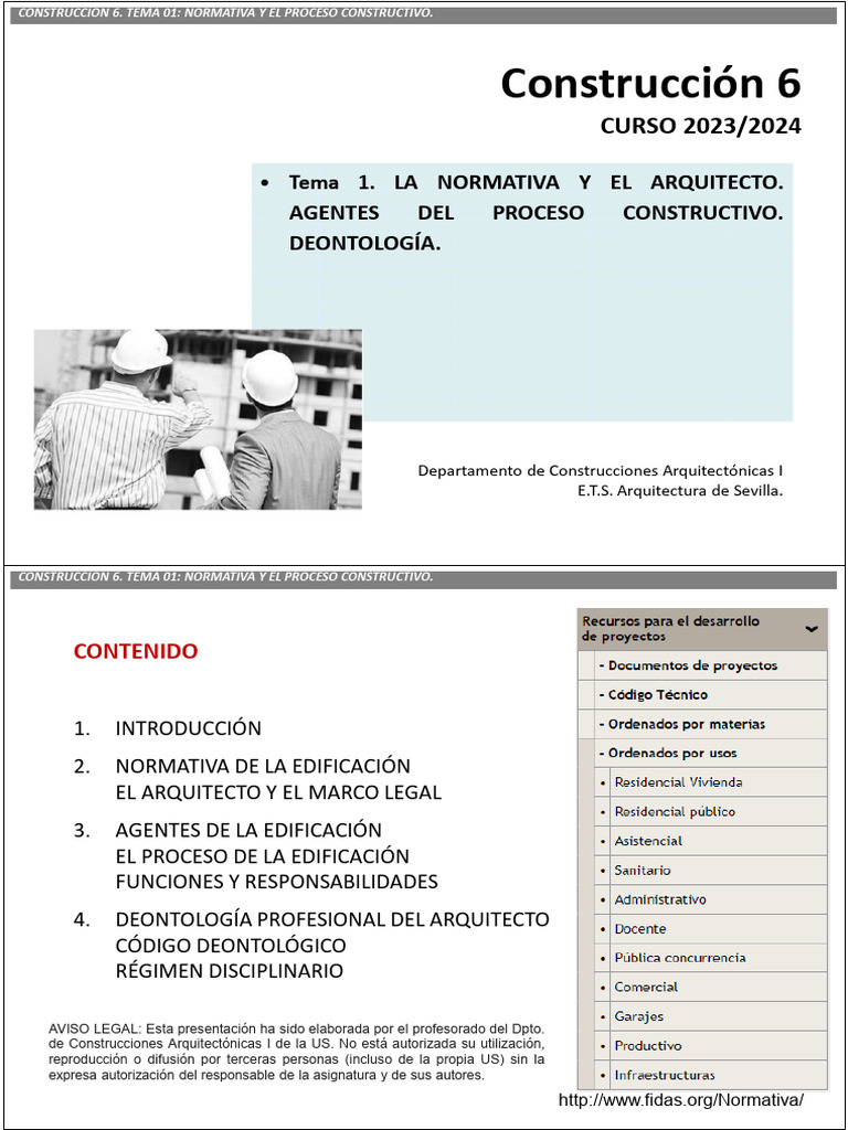 Tema 01 LA NORMATIVA Y EL ARQUITECTO 2024 | Descargar gratis PDF | Arquitecto | edificio