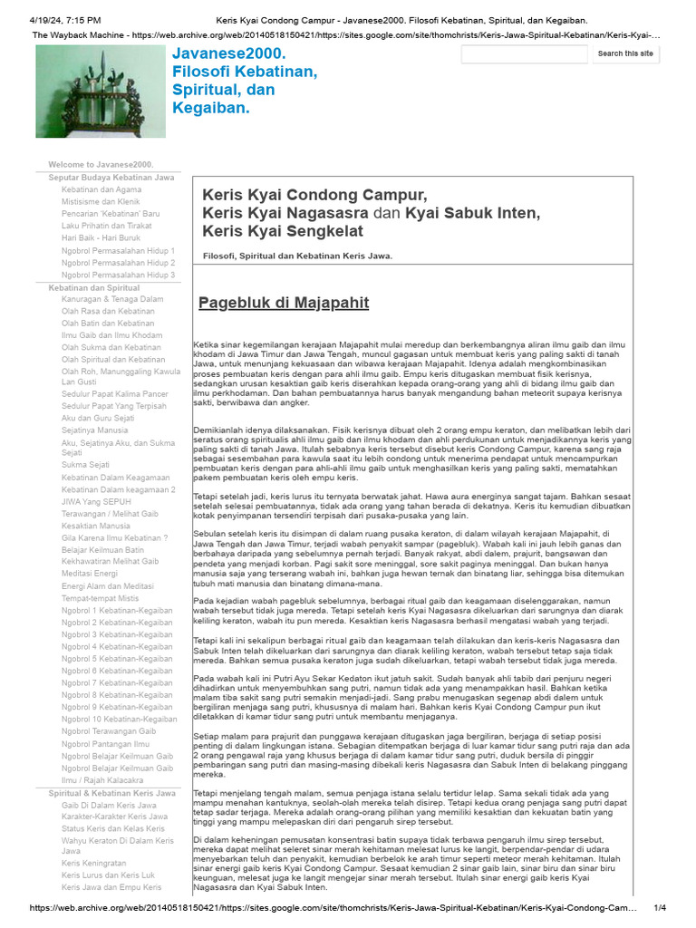Keris Kyai Condong Campur - Javanese2000. Filosofi Kebatinan, Spiritual ...
