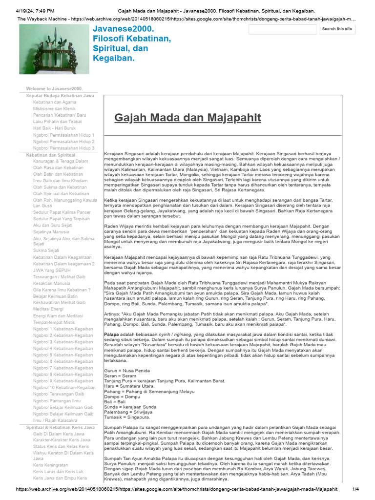 Filosofi Gajah Mada dalam Kebatinan | PDF