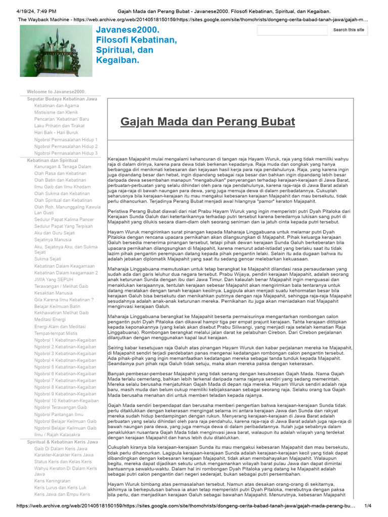 Gajah Mada Dan Perang Bubat - Javanese2000. Filosofi Kebatinan ...