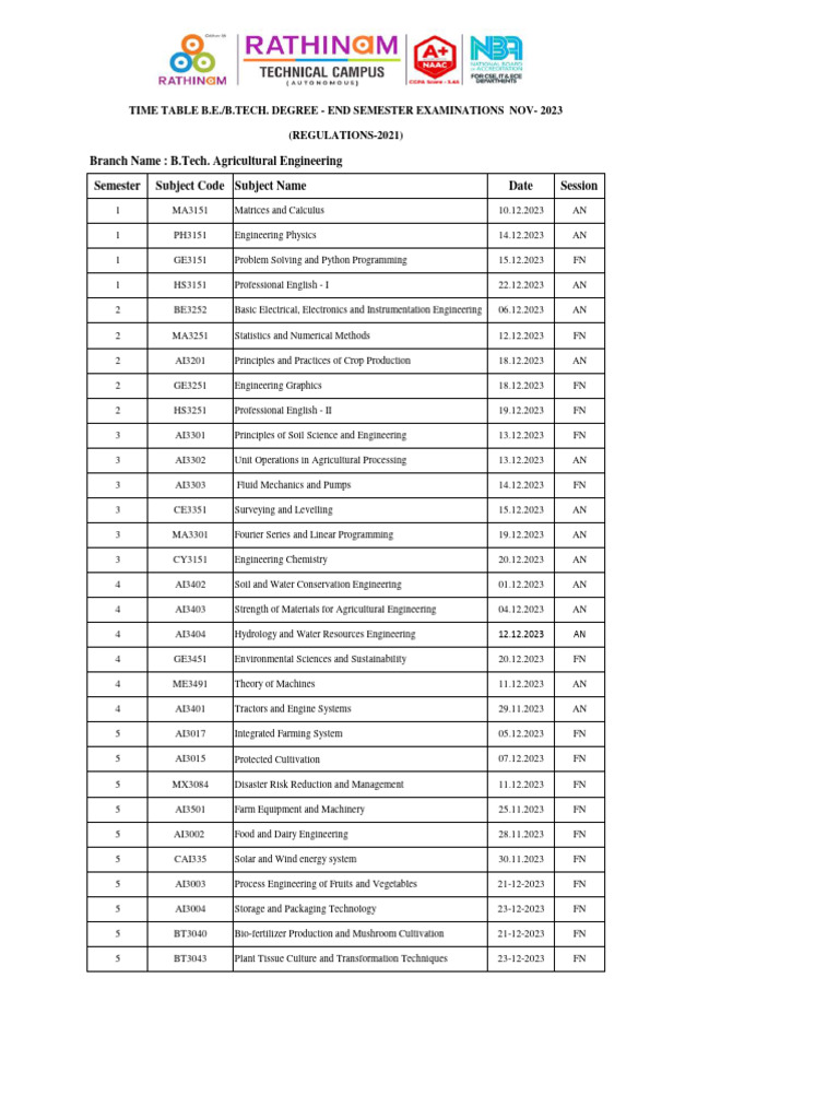 R2021time Table | PDF | Engineering | Machine Learning