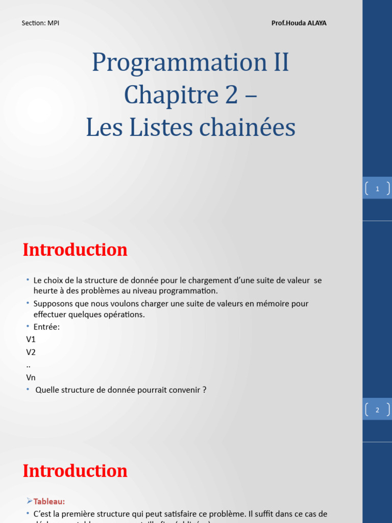 Chapitre 2 - Les Listes Chainées | PDF | Pointeur (programmation ...