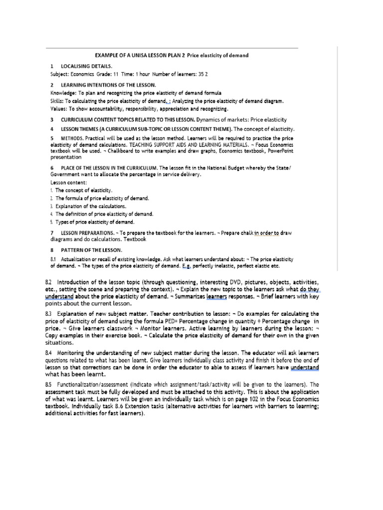 Unisa Lesson Plan | PDF