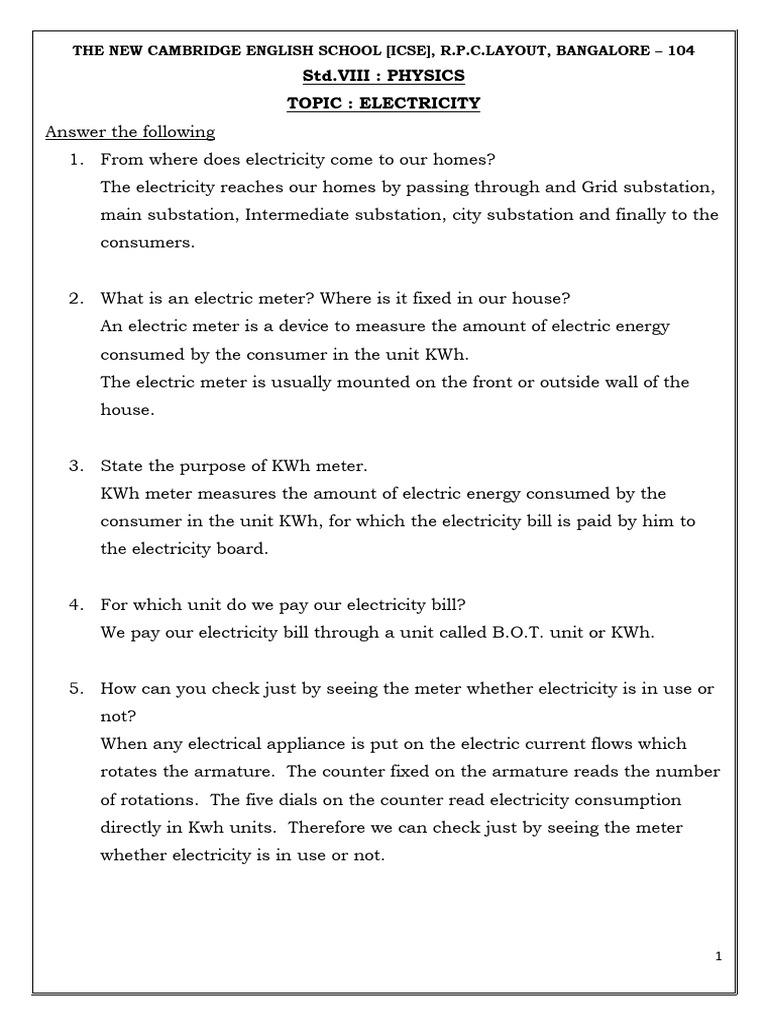 8 - Phy - Electricity | PDF | Fuse (Electrical) | Electric Power
