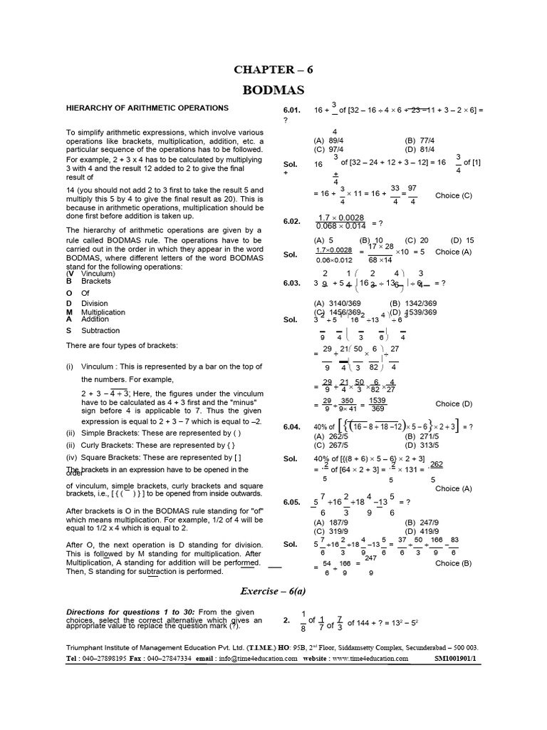 Chapter 6 BODMAS 2 PDF | PDF | Multiplication | Arithmetic