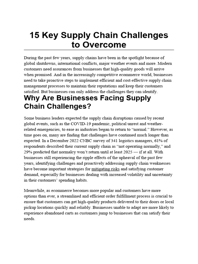 Key Challenges in Supply Chain Management | PDF | Supply Chain | Supply ...