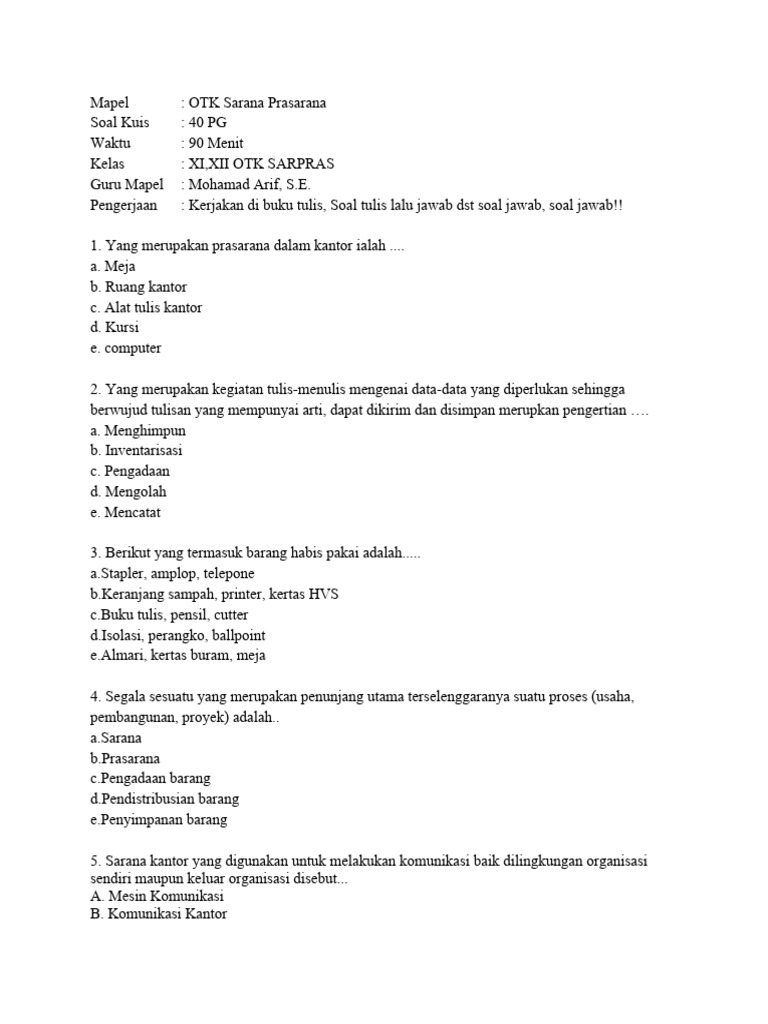 Lat Kuis Otk Sarpras Xii | PDF | Karier & Perkembangan | Seni