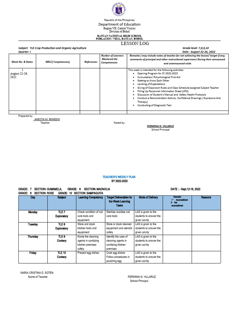 NEW-lESSON-LOG-FORMAT | PDF | Learning