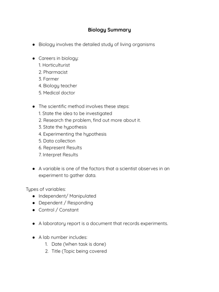 Biology Summary | Download Free PDF | Experiment | Leaf