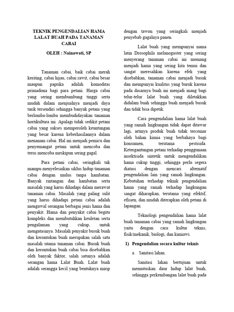 Jurnal - Teknik Pengendalian Hama Lalat Buah Pada Tanaman Cabai | PDF