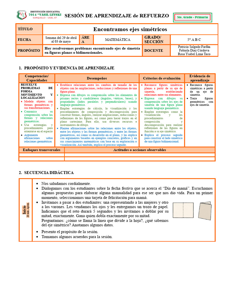 s9.2.8.4. MATE Refuerzo - Sesión Eje de Simetría | PDF | Geometría | Simetría