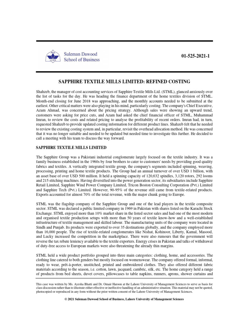 Sapphire Textiles | PDF | Textiles | Cost