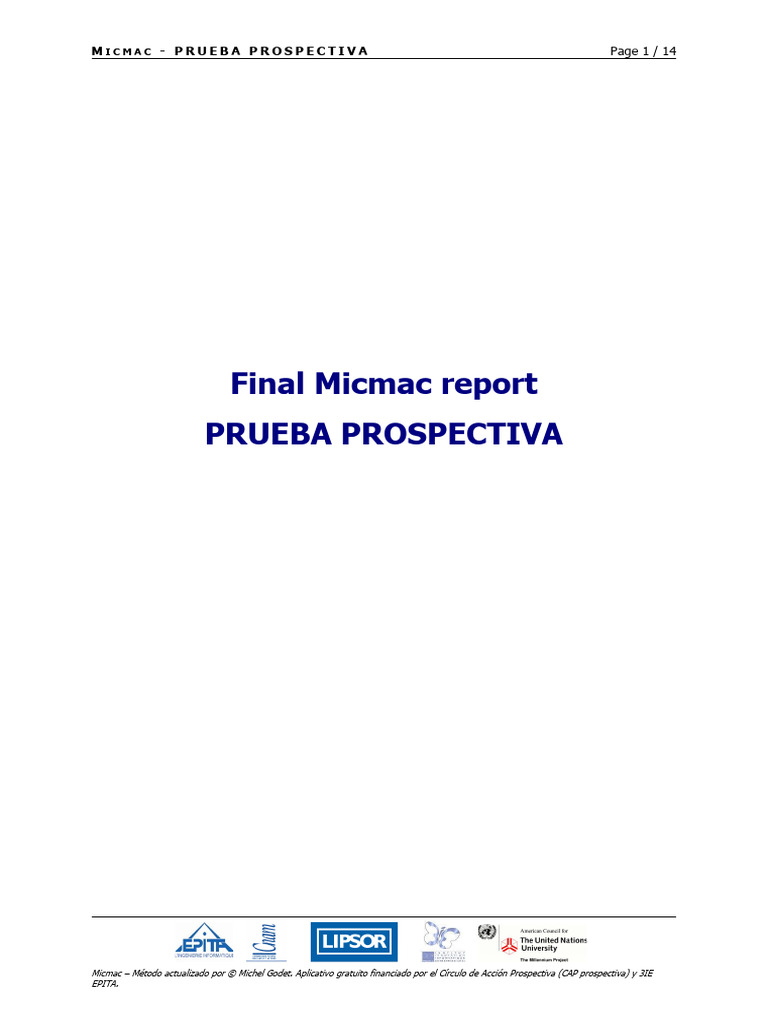 Rapport final Micmac - PRUEBA PROSPECTIVA | PDF | Matrix (Mathematics ...