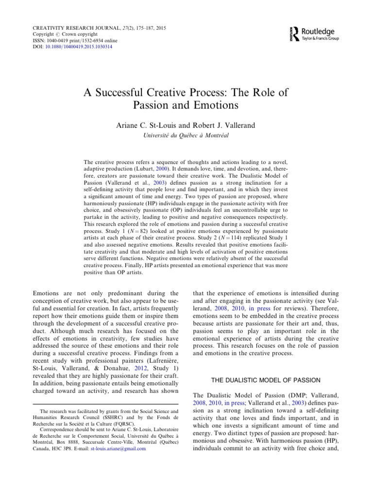 A Successful Creative ProcessThe Role of Passion and Emotions | PDF ...
