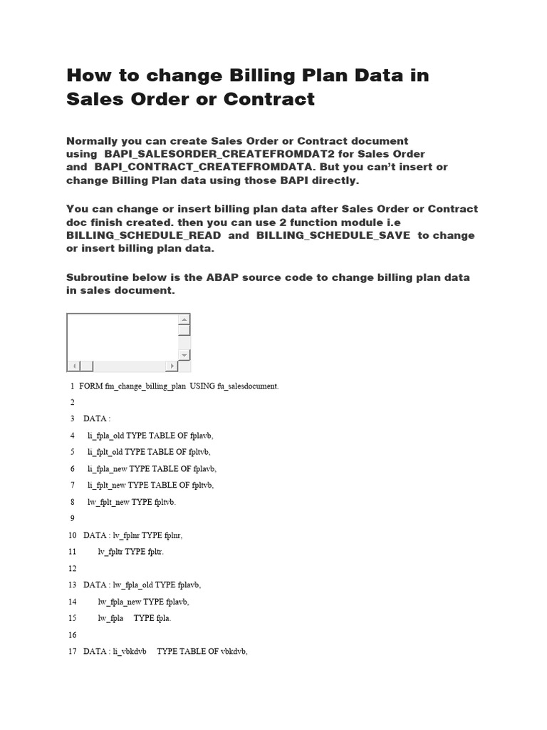How to change Billing Plan Data in Sales Order or Contract | PDF ...