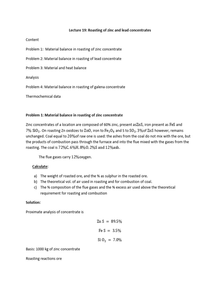 Roasting of Zinc and Lead Concentrates | PDF | Lead | Combustion