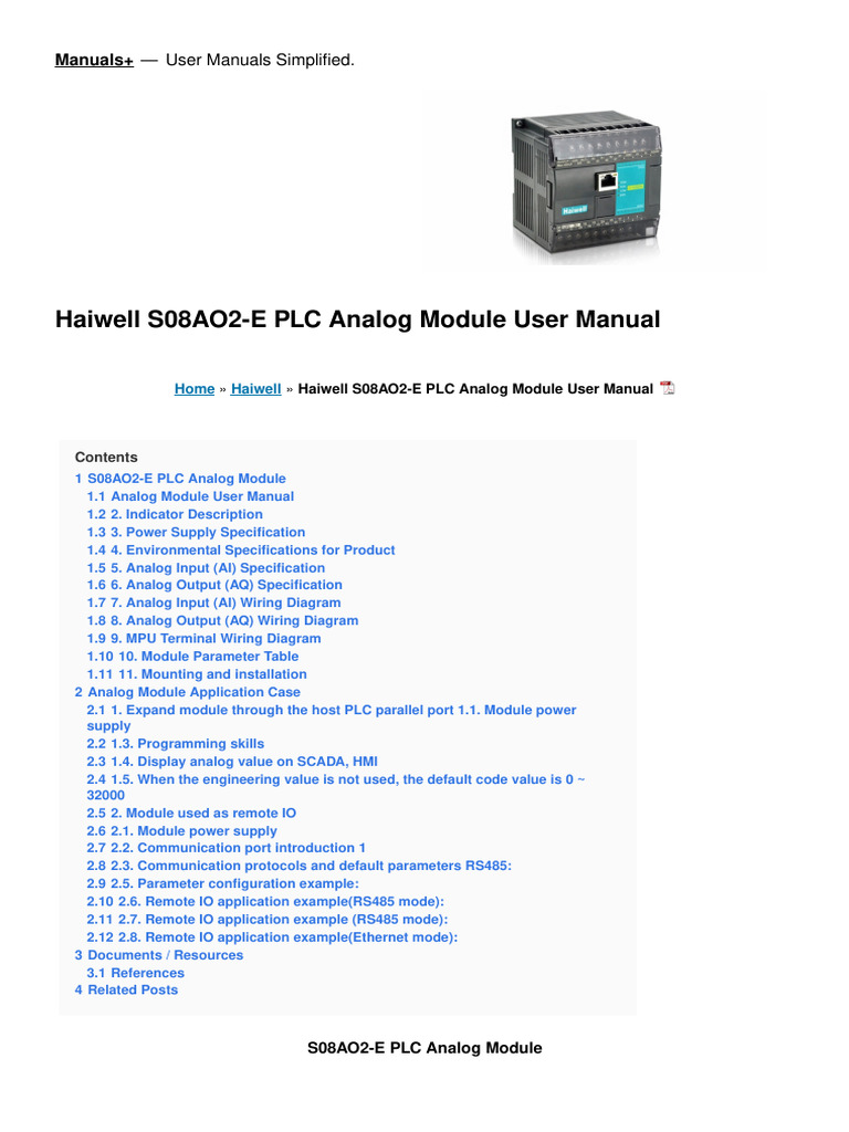 S08ao2 e PLC Analog Module Manual | PDF | Programmable Logic Controller ...