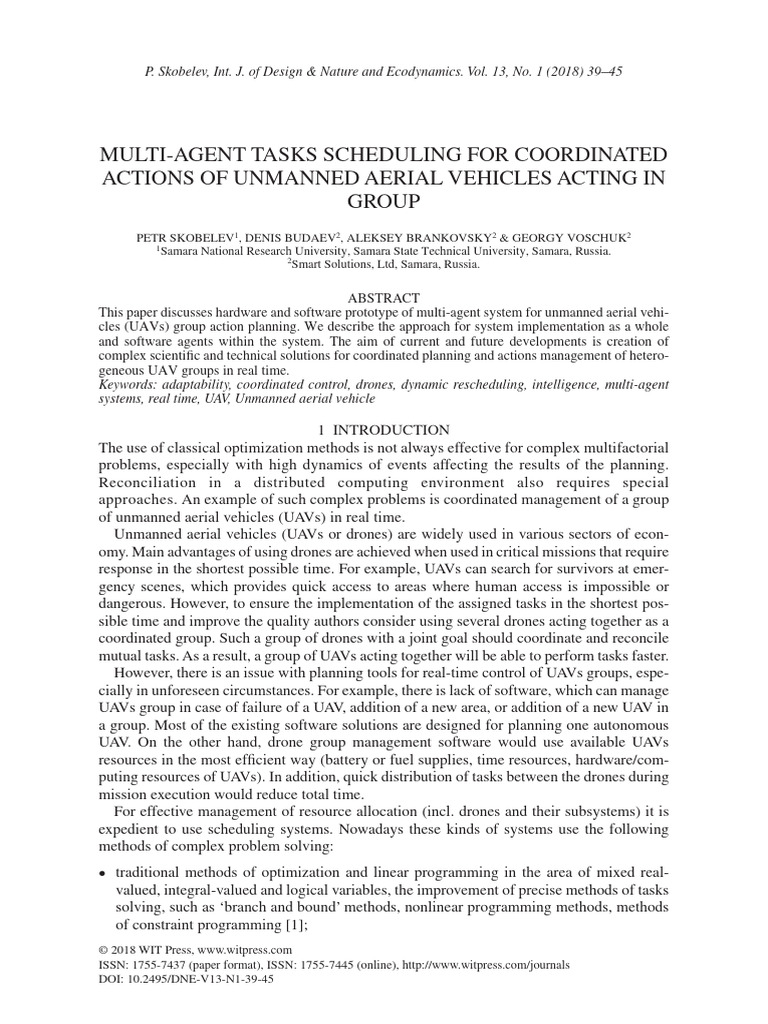 Multi-Agent Tasks Scheduling For Coordinated Actions of Unmanned Aerial Vehicles Acting in Group ...