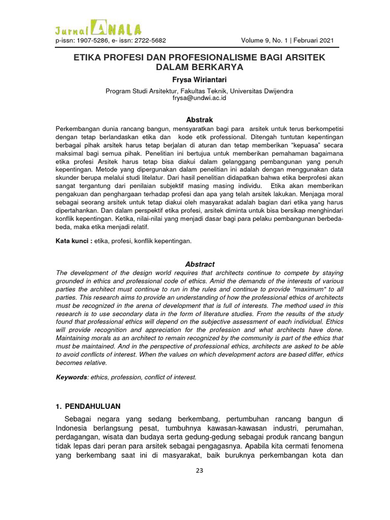 Etika Profesi Dan Profesionalisme Bagi Arsitek Dal | PDF