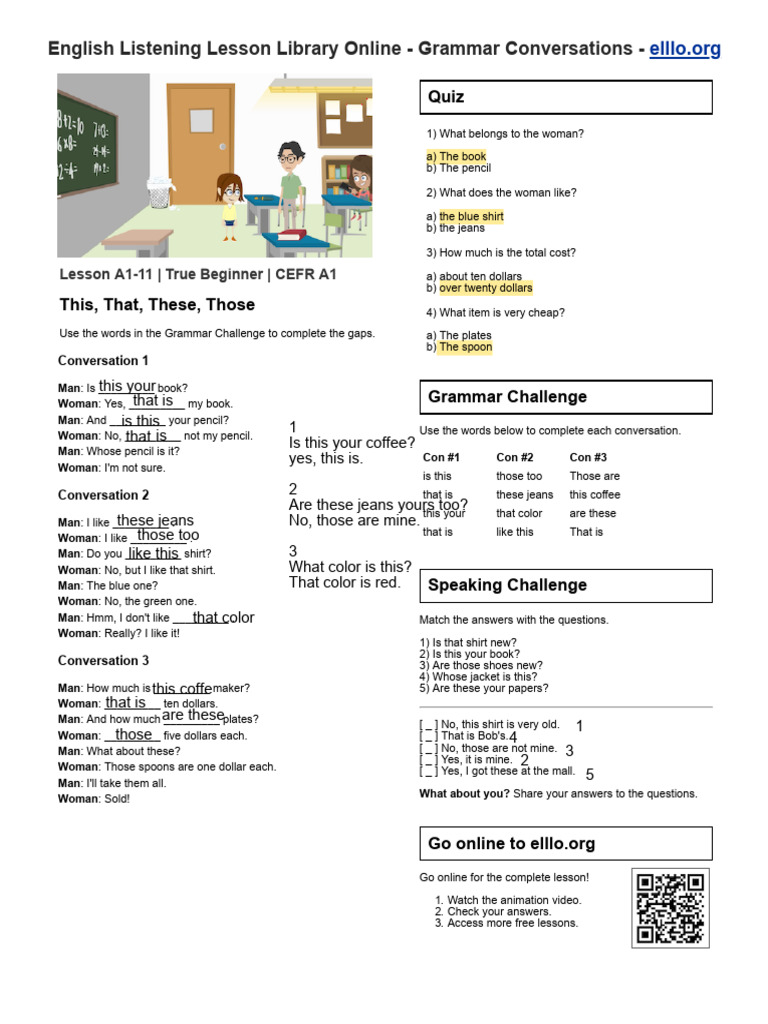English Grammar Quiz: This vs. That | PDF