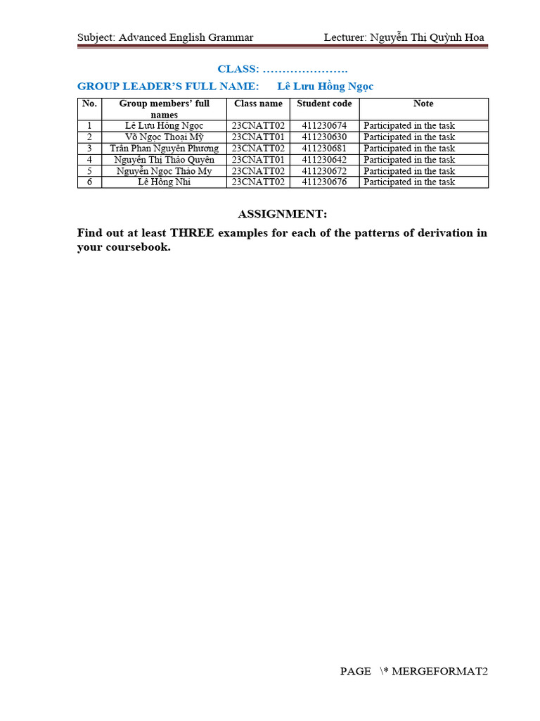 TEMPLATE FOR ADVANCED ENGLISH GRAMMAR ASSIGNMENT AutoRecovered | PDF