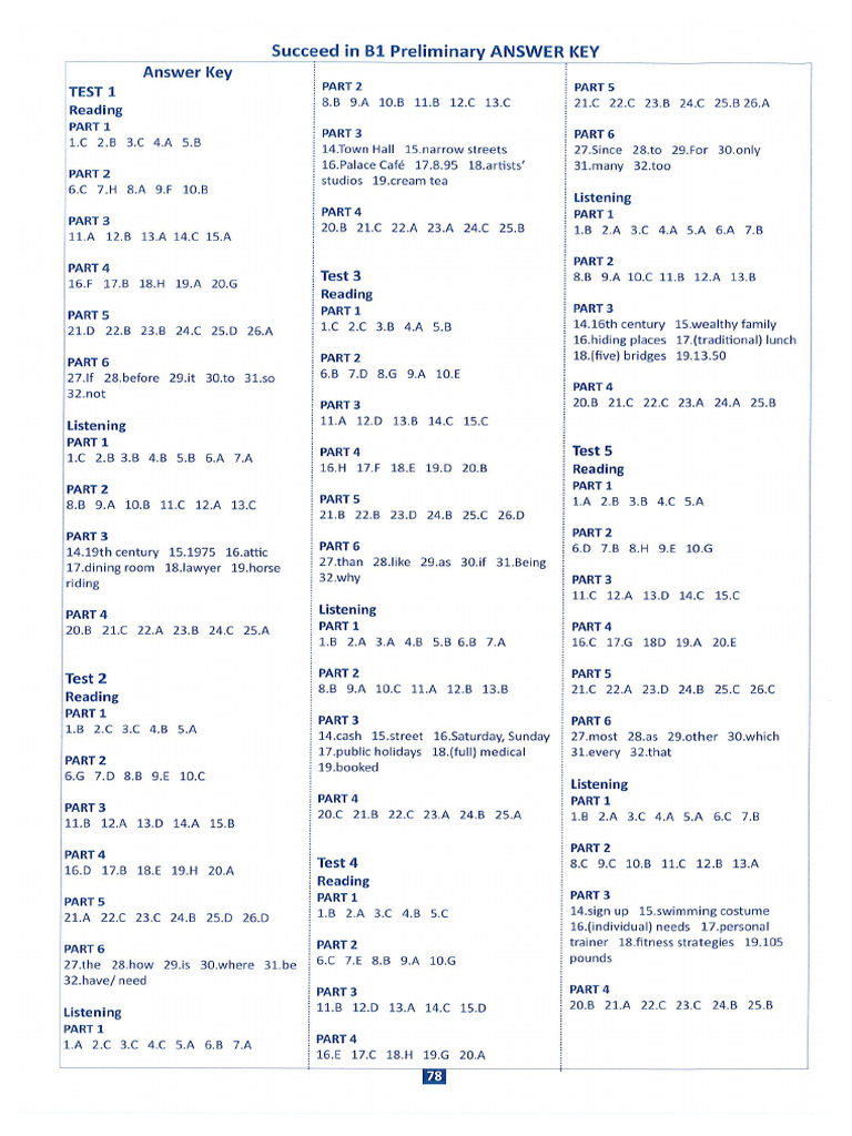 Answer Key - TESTS 1-8 | PDF