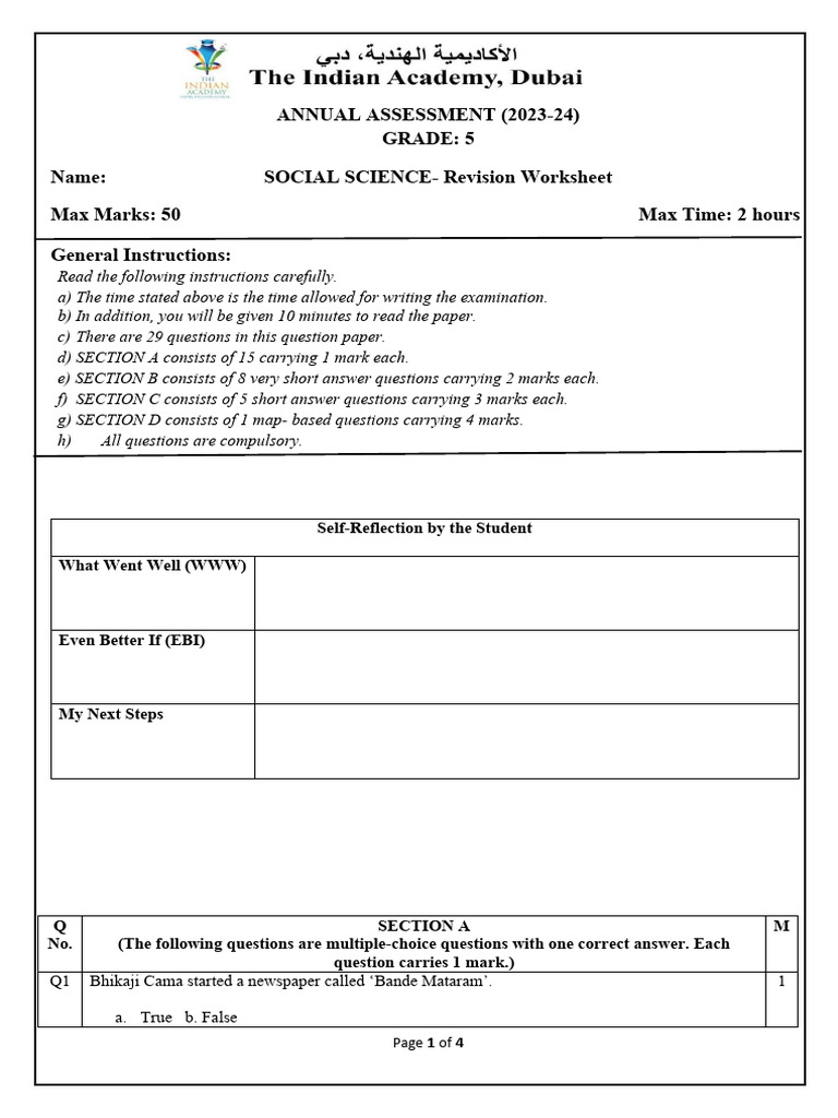 Grade 5 Social Science Revision Worksheet | PDF | British India ...