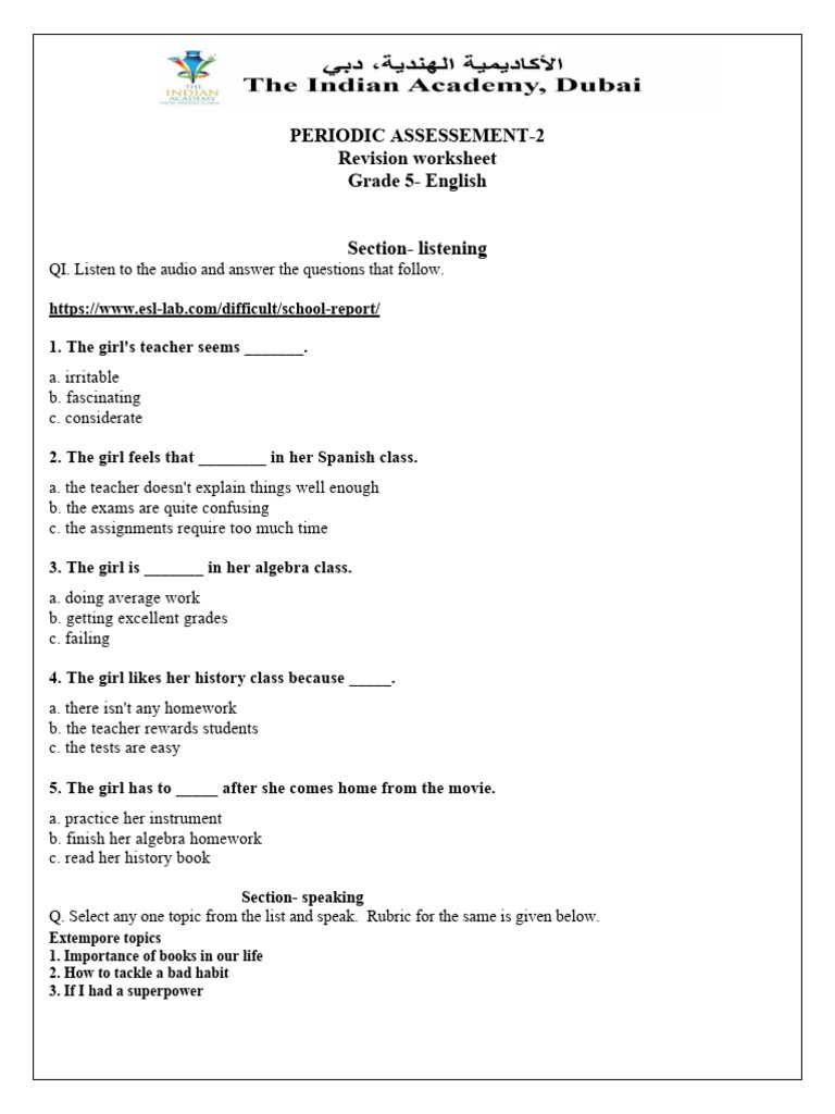 Revision Worksheet gr5 English PT-2 Jan 2023-24 | PDF | Nonverbal ...
