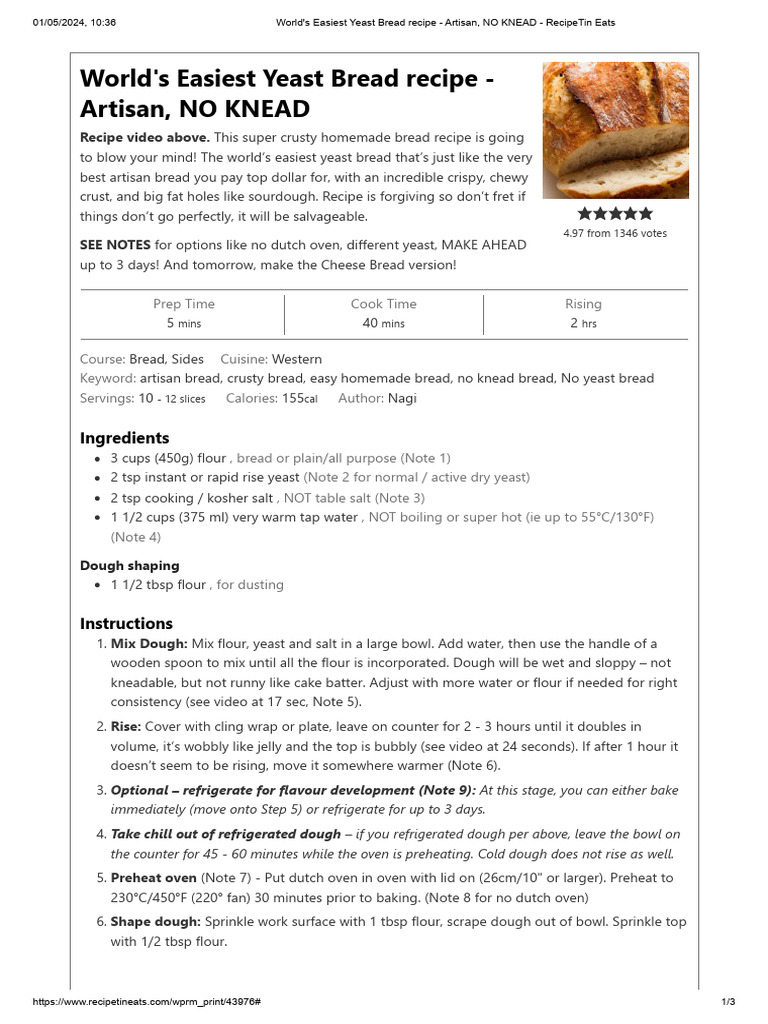 World's Easiest Yeast Bread Recipe - Artisan, NO KNEAD - RecipeTin Eats ...