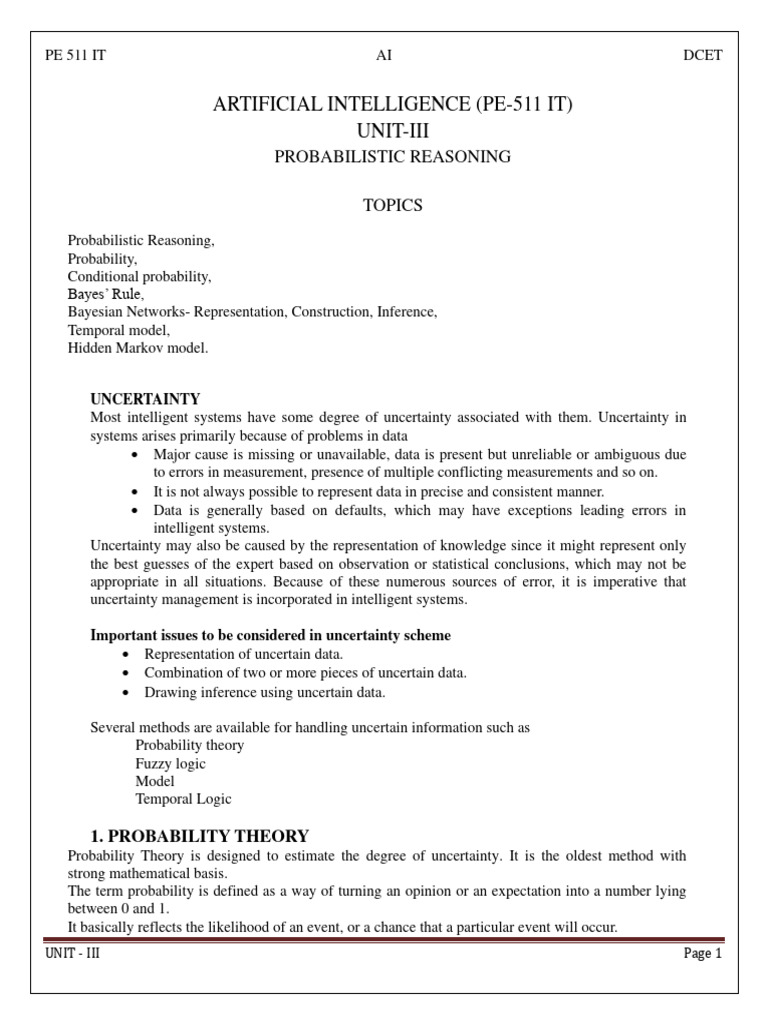 Ai Unit3 | Download Free PDF | Bayesian Network | Markov Chain