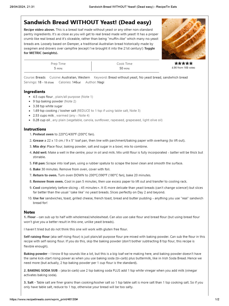 Easy No-Yeast Sandwich Bread | PDF | Breads | Flour