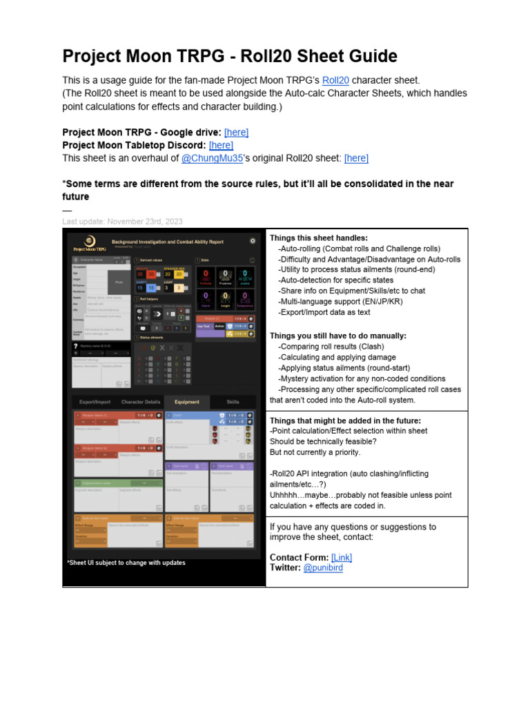 (EN) Roll20 Sheet Guide - Project Moon TRPG | PDF | Icon (Computing) | Dice