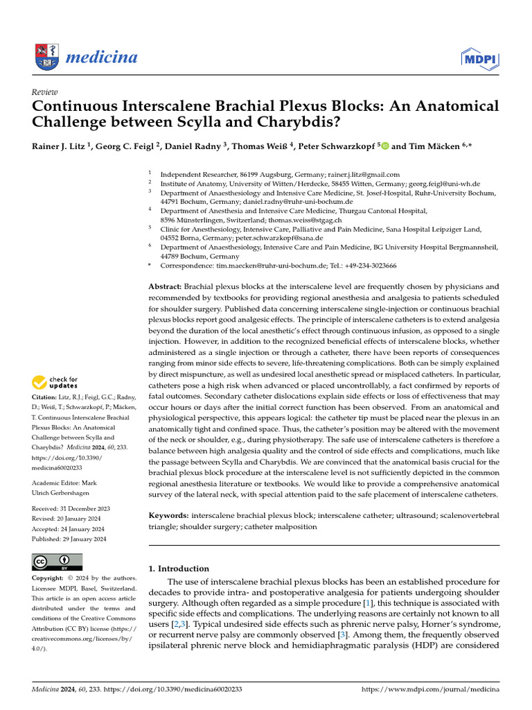 Continuous Interscalene Brachial Plexus Blocks An | PDF | Vertebra ...