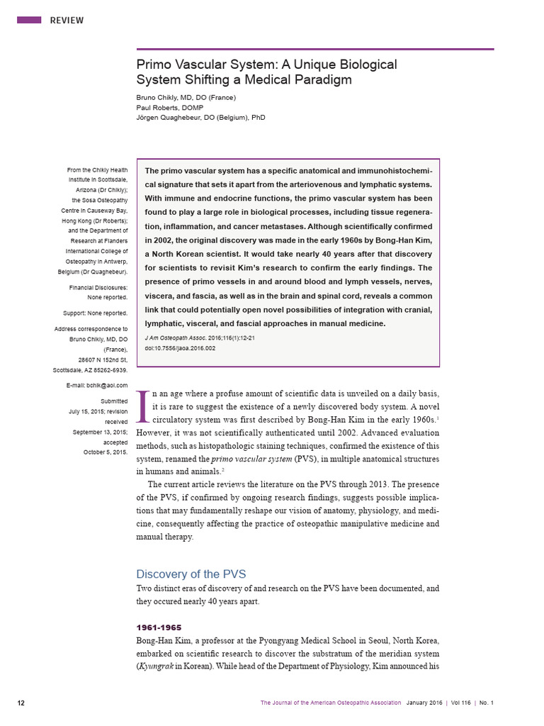 Primo Vascular System A Unique Biological System S | PDF | Lymphatic ...