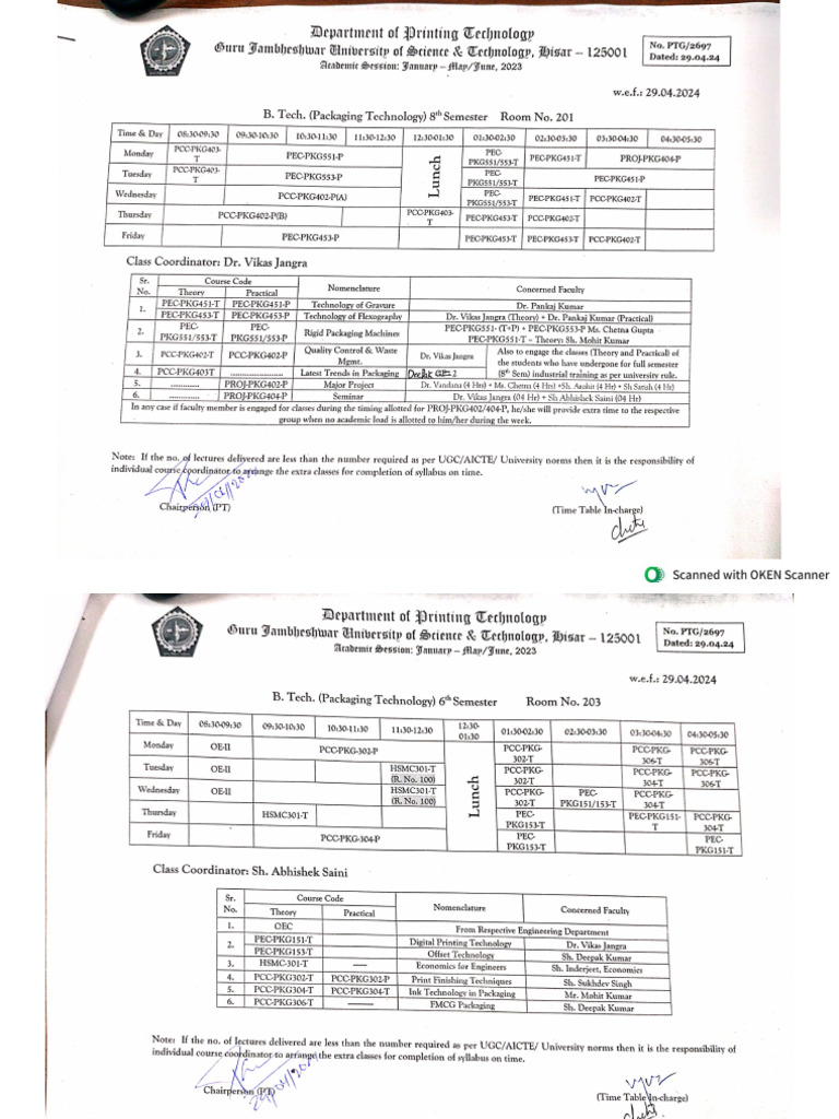 Revised Time Table | PDF