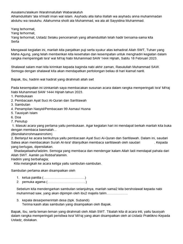 Teks MC | PDF | Kajian Bahasa Asing | Agama & Spiritualitas