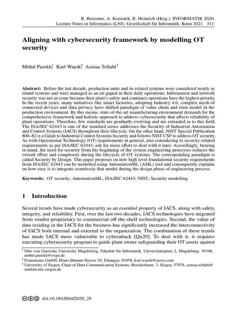 Aligning with cybersecurity framework by modelling OT security | PDF ... Aligning with cybersecurity framework by modelling OT security | PDF ...