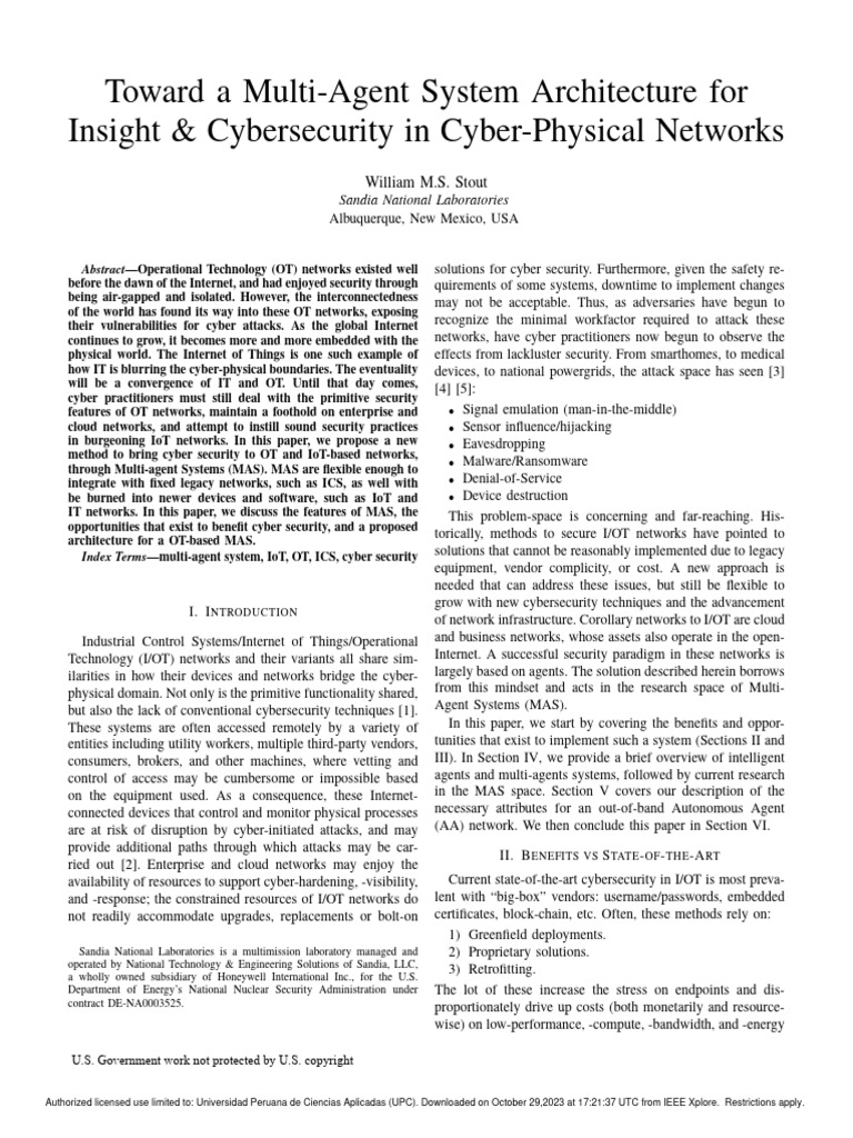 Toward A Multi Agent System Architecture For Insight Amp Cybersecurity In Cyber Physical