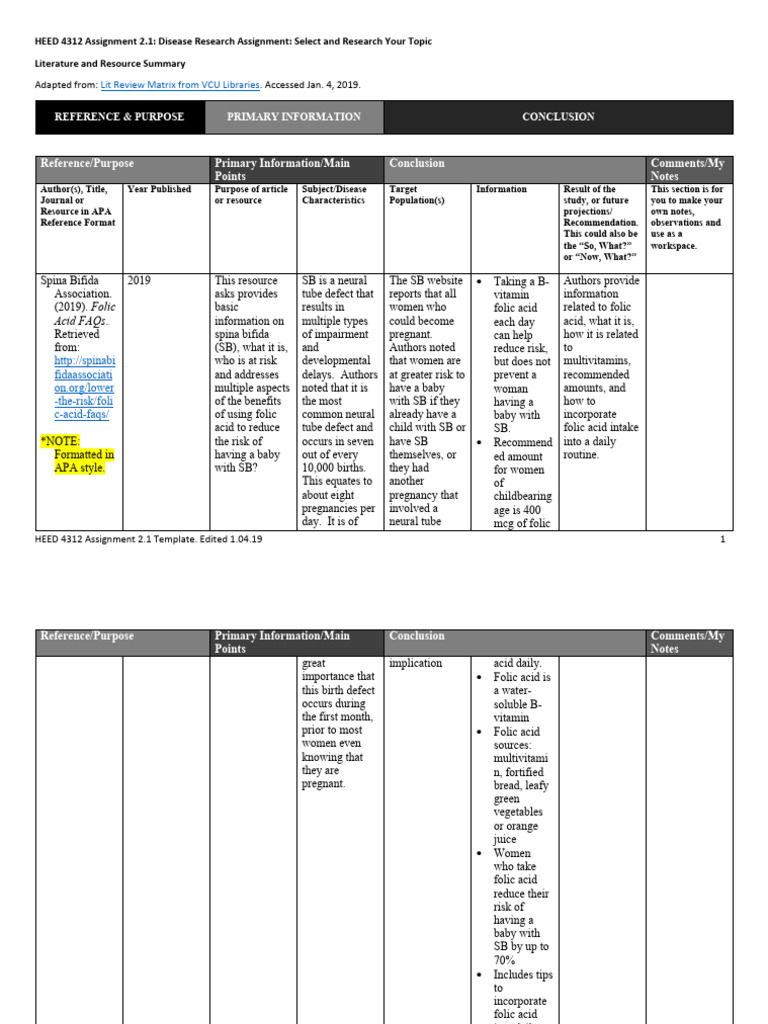 Spina Bifida and Folic Acid Research Guide | PDF | Pregnancy | Medical ...