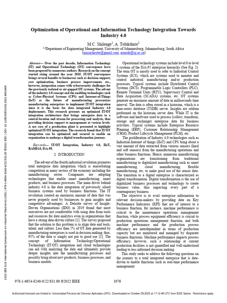 Optimizing IT/OT Integration for Industry 4.0 | PDF | Computer Security ...