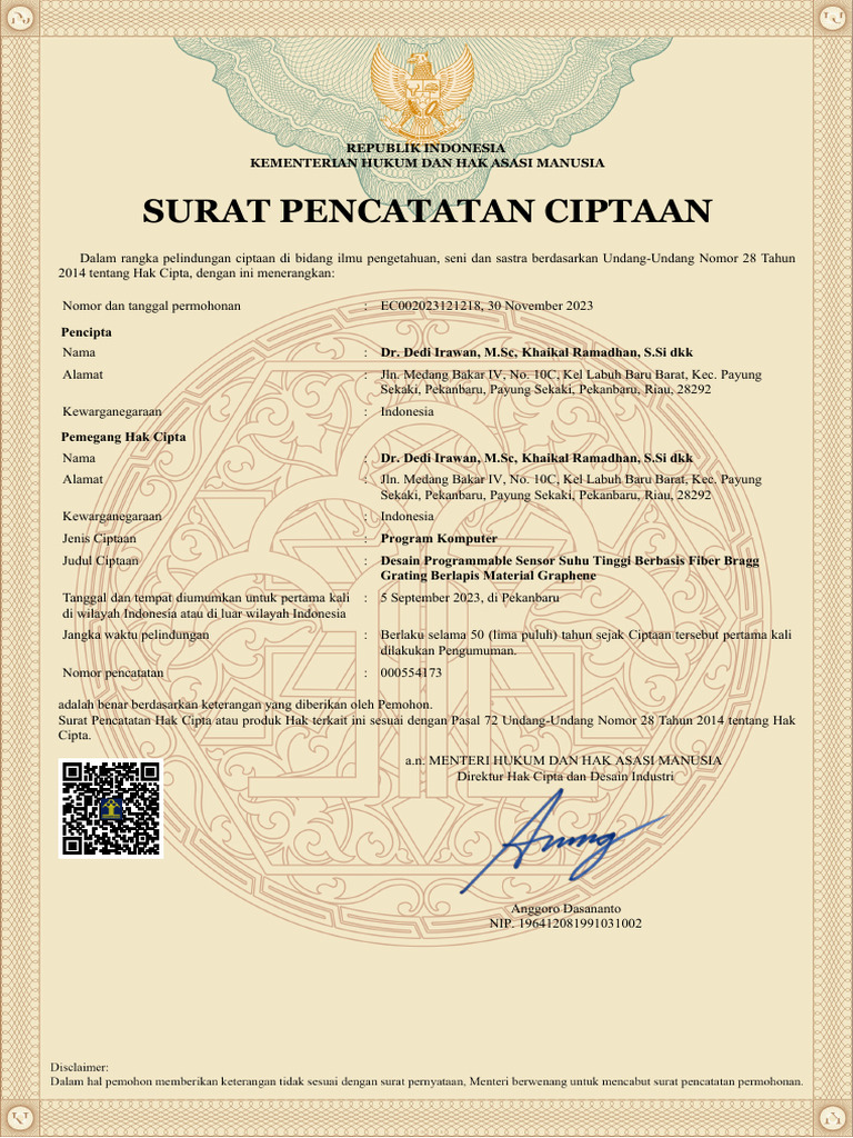 Sertifikat HKI Program Komputer DRTPM | PDF