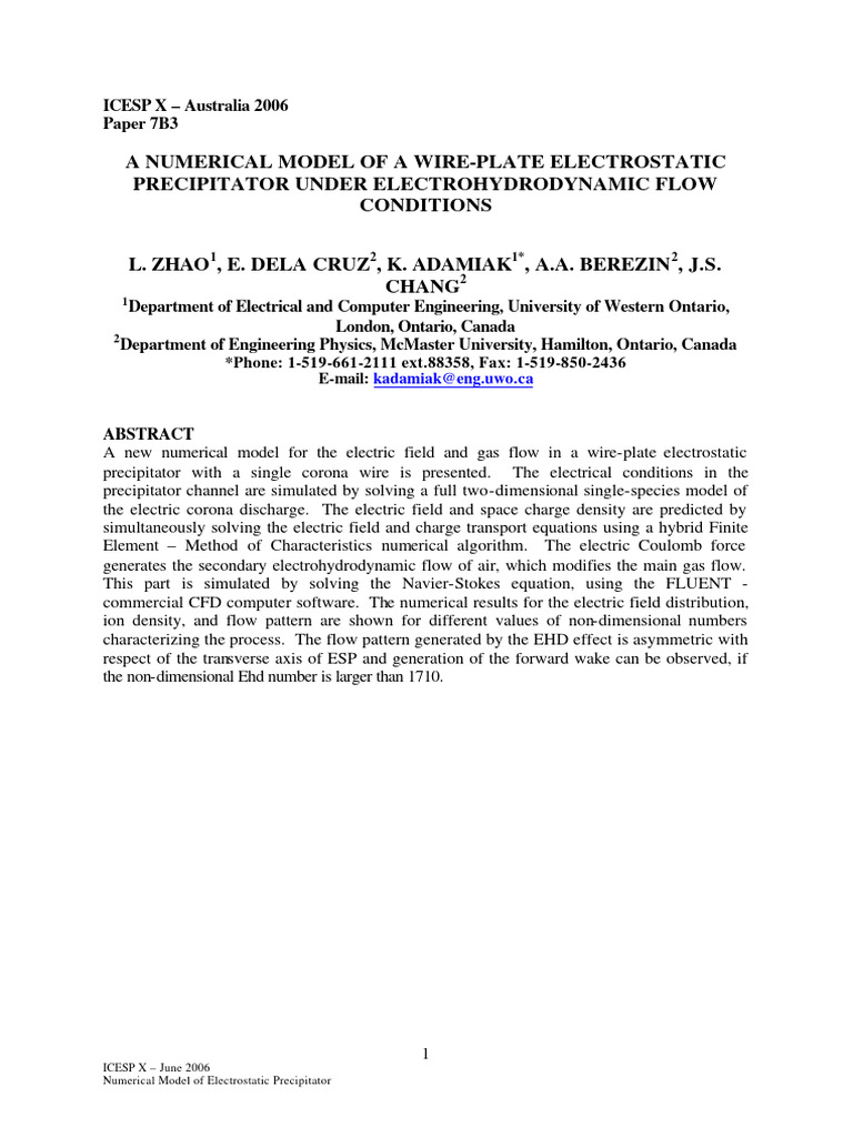 A Numerical Model of A Wire-Plate Electrostatic Precipitator Under ...