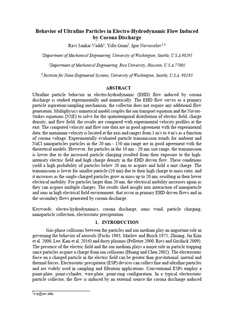 Ultrafine Particle Behavior in EHD Flow | PDF | Ion | Physical Quantities