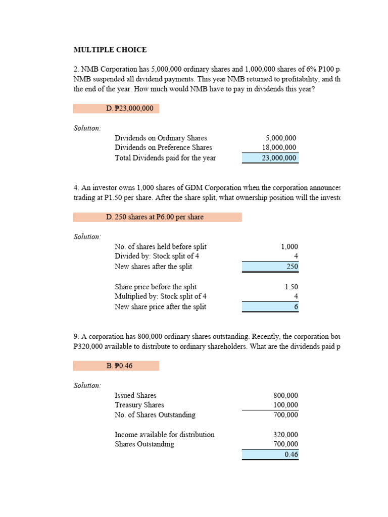 Chapter 7- Assignment 2 | Download Free PDF | Dividend | Preferred Stock